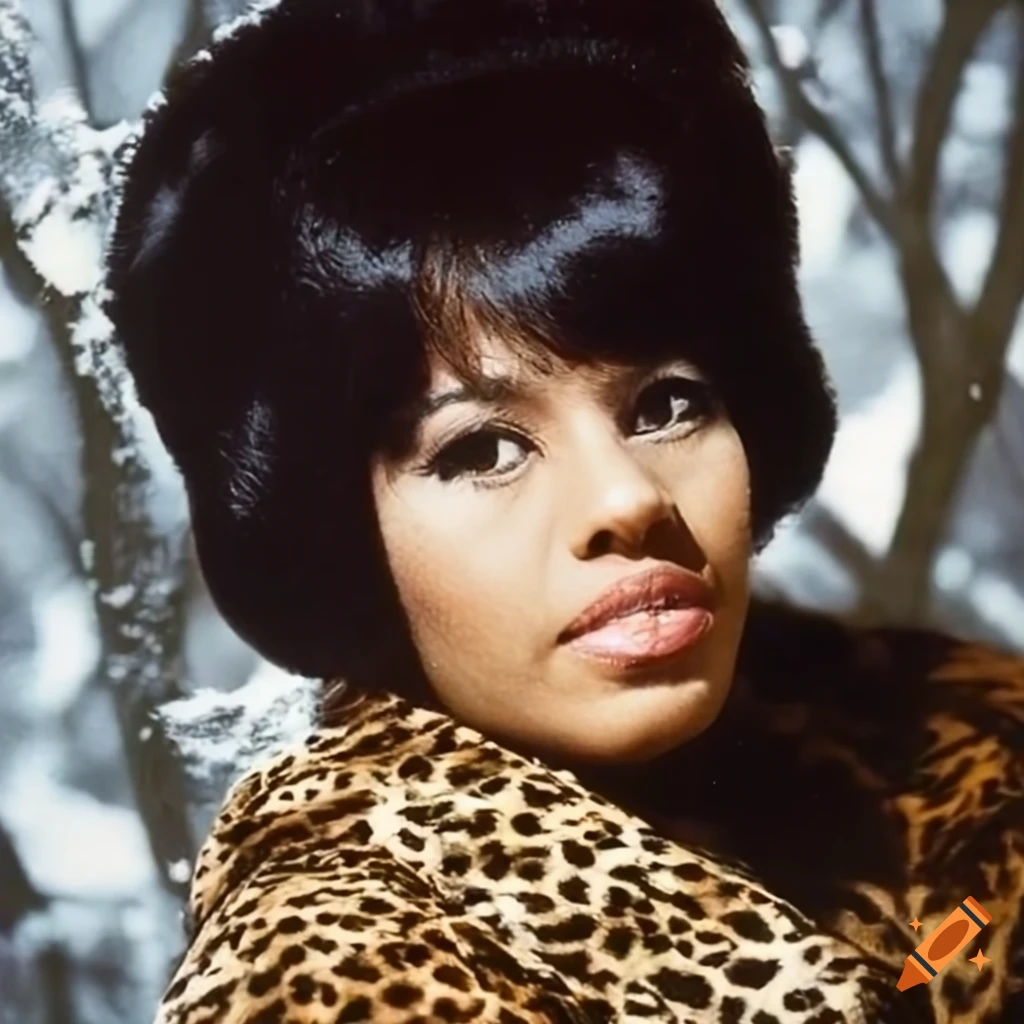 Estelle Bennett from The Ronettes in leopard coat in snowy 70s chic ...