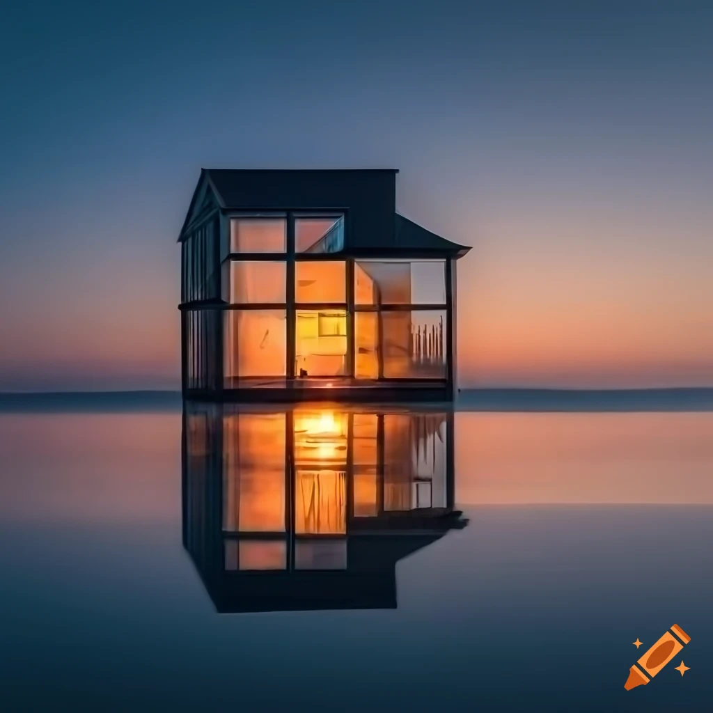 Beautiful house with sea view at sunrise, high-definition photography ...
