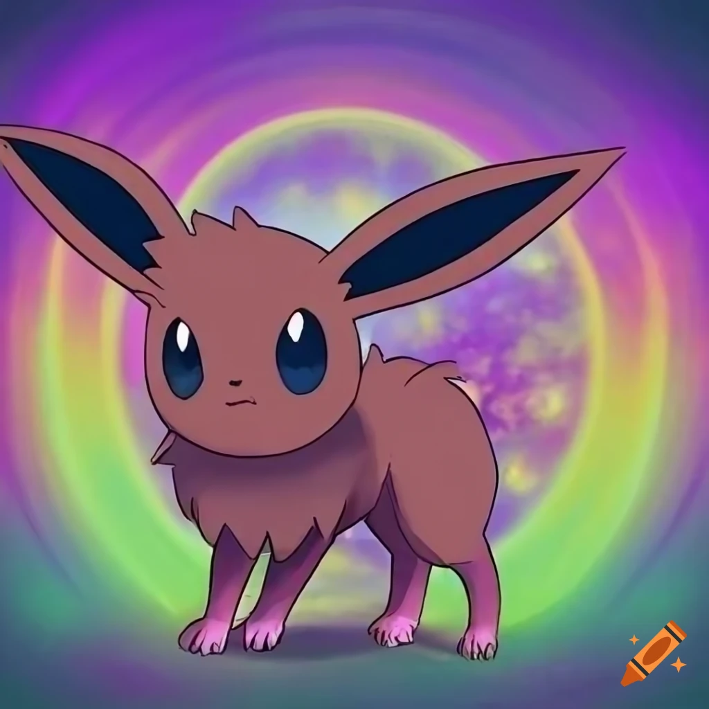 Eevee Pokemon in a vibrant purple background on Craiyon