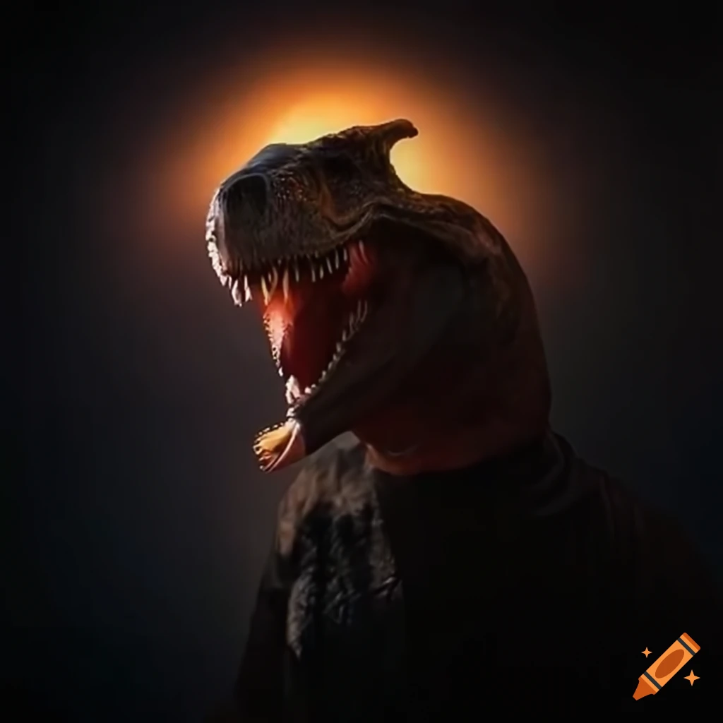 Sam Winchester with a hyperrealistic T Rex Animatronic on Craiyon