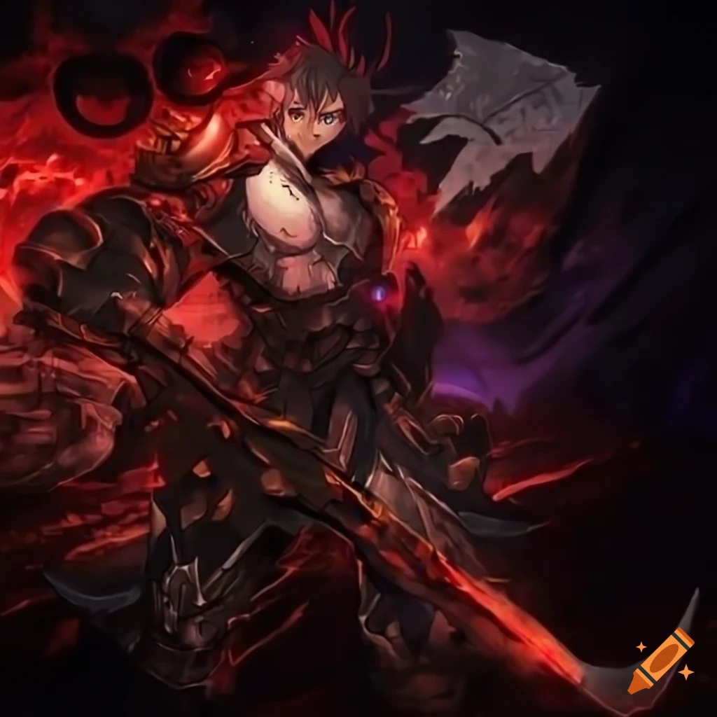 Anime man knight in heavy armor wielding an axe with blood marks and ...