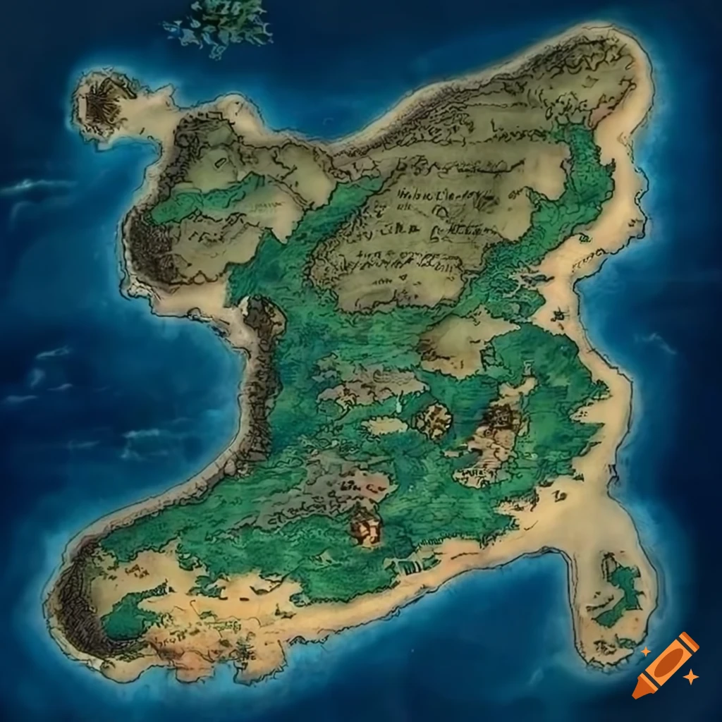 Realistic fantasy map of a medieval archipelago with mountains on Craiyon