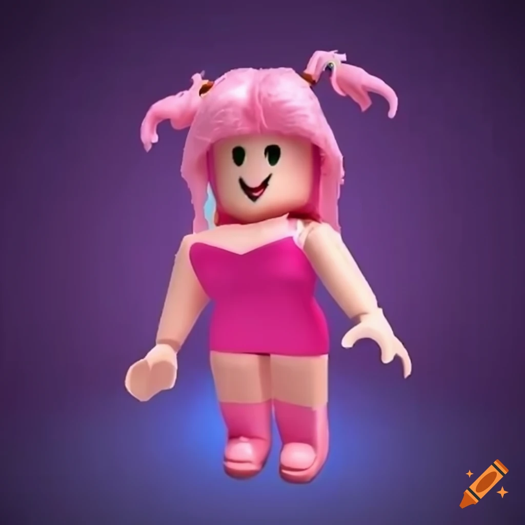 Pink dressed Roblox doll with makeup in a virtual world on Craiyon