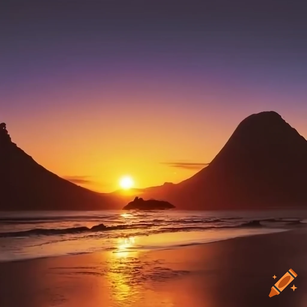Beautiful sunset over Ipanema Beach with palm trees and mountains in ...
