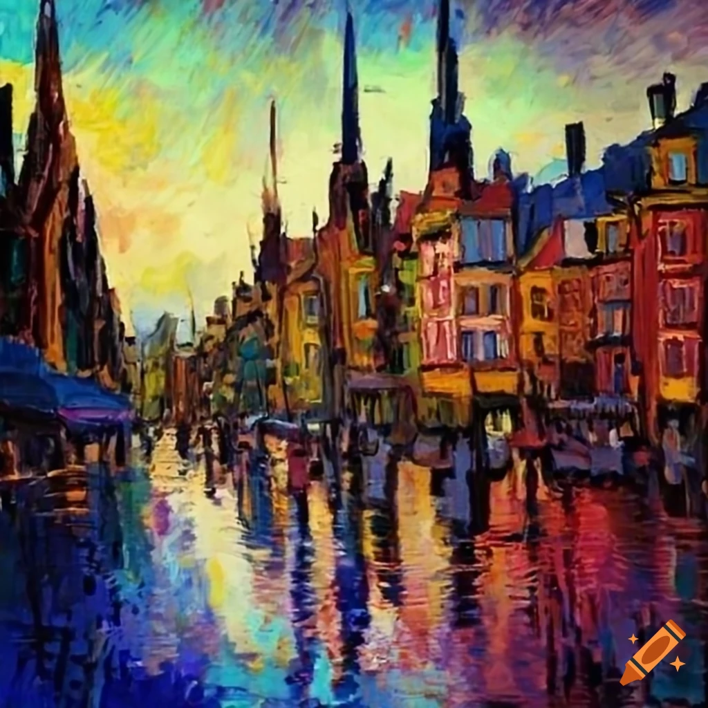 Abstract city square architecture with people, cafes, shops, and summer ...