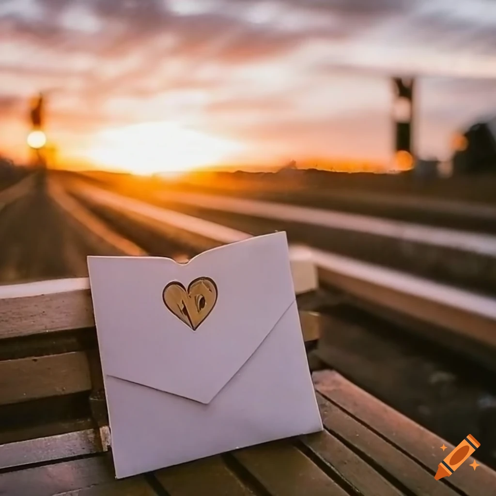 Paper envelope with heart sticker stamp on bench at train station ...