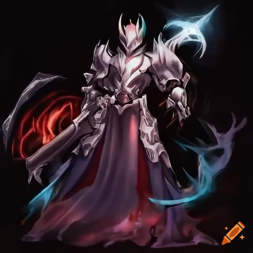 Anime priest knight in heavy armor holding axe with blood marks and ...