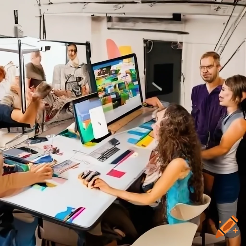 Graphic designers and animators collaborating at small creators studios ...