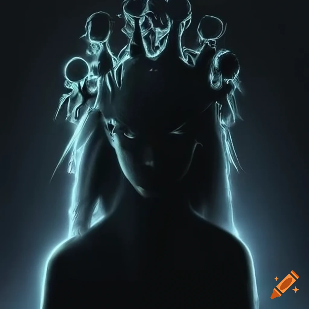 Shadow people with white light eyes and dark entities on Craiyon