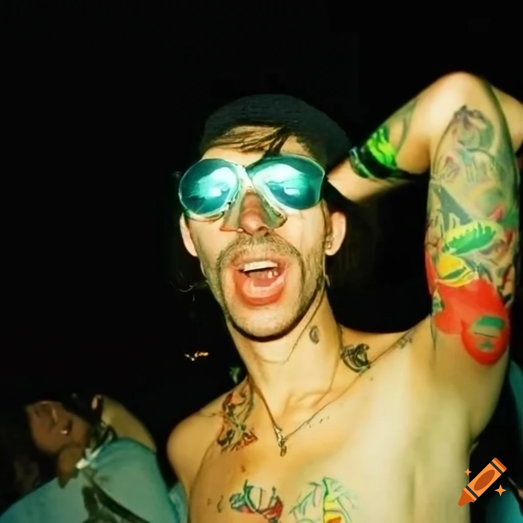 Greek raver at beach rave in Greece, night shot with 2000s film camera ...
