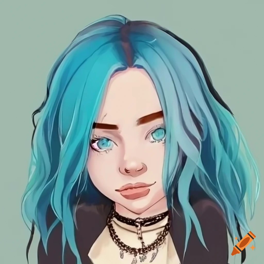 Adorable chibi Billie Eilish with blue hair on Craiyon