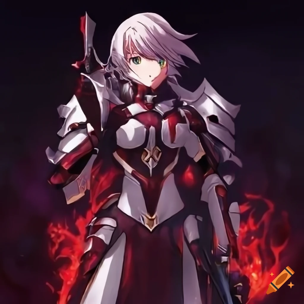 Anime priest knight in heavy armor wielding an axe with blood marks and ...