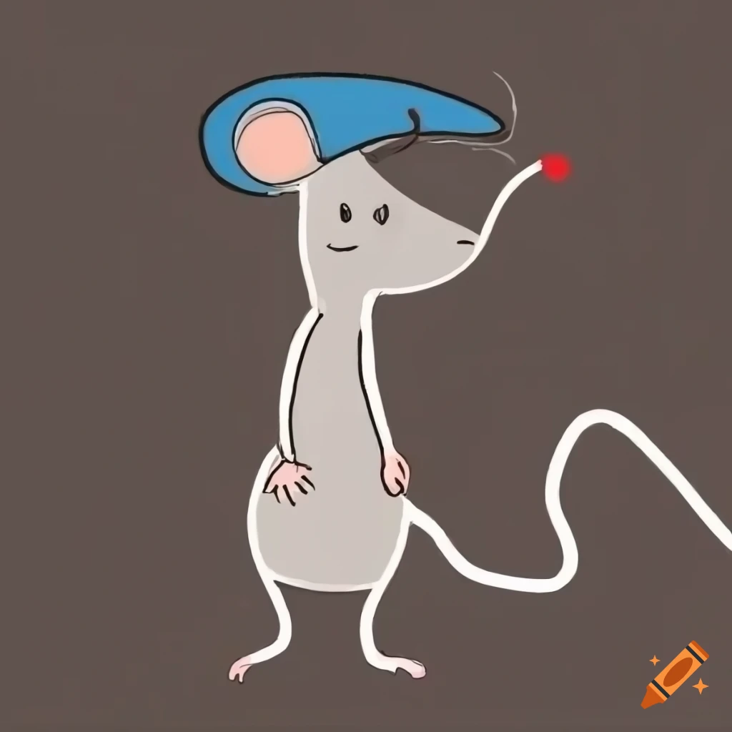Serious mouse in a flat cap hat standing on two legs in a minimalist ...