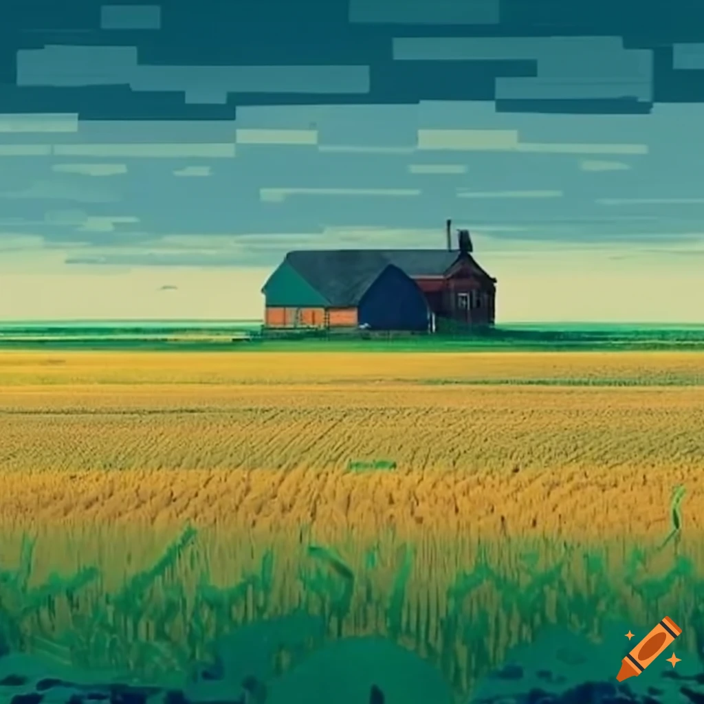 Neatly organized pixelated wheat field on a farm on Craiyon