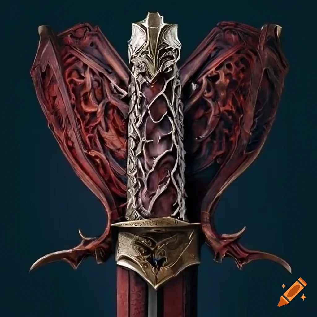 Claymore sword with dragon-scale design and winged guard on Craiyon
