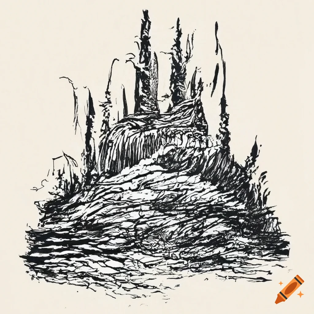 Isolated tree on a hill in detailed pen and ink style inspired by ...