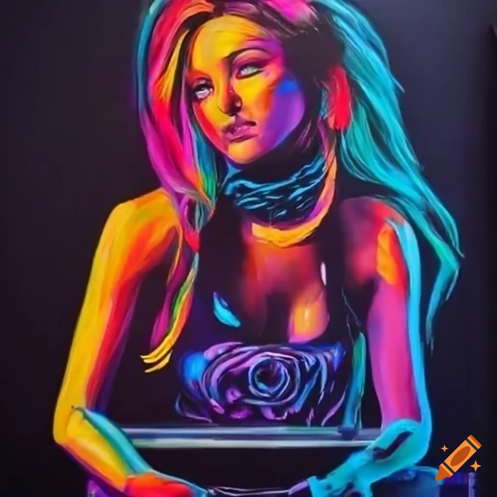 Female dj at a neon rave party on Craiyon