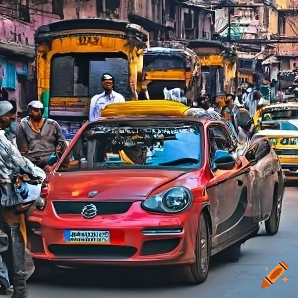 Porche 911 navigating congested streets in india on Craiyon
