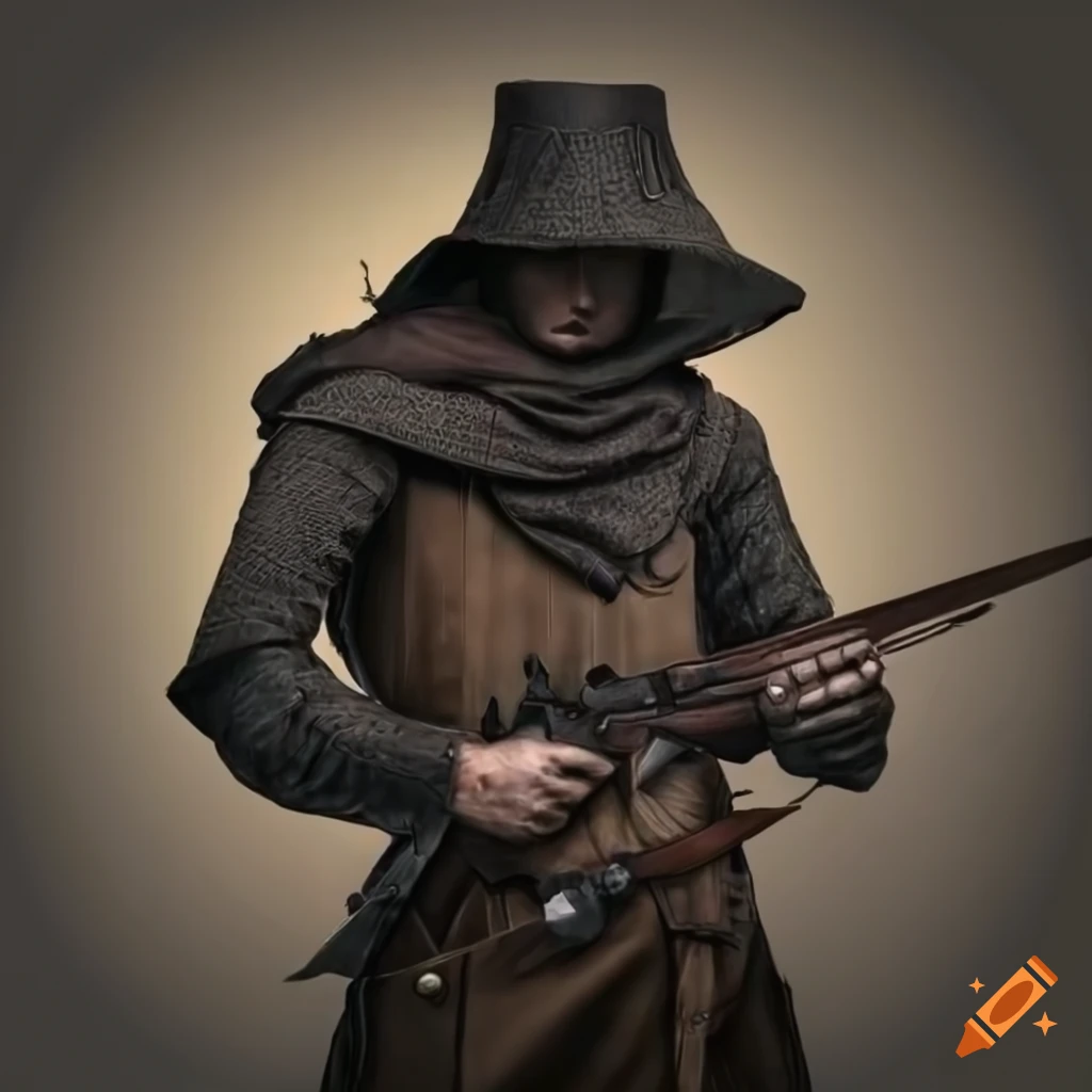 Mysterious gunslinger in leather armor holding a musket in medieval ...