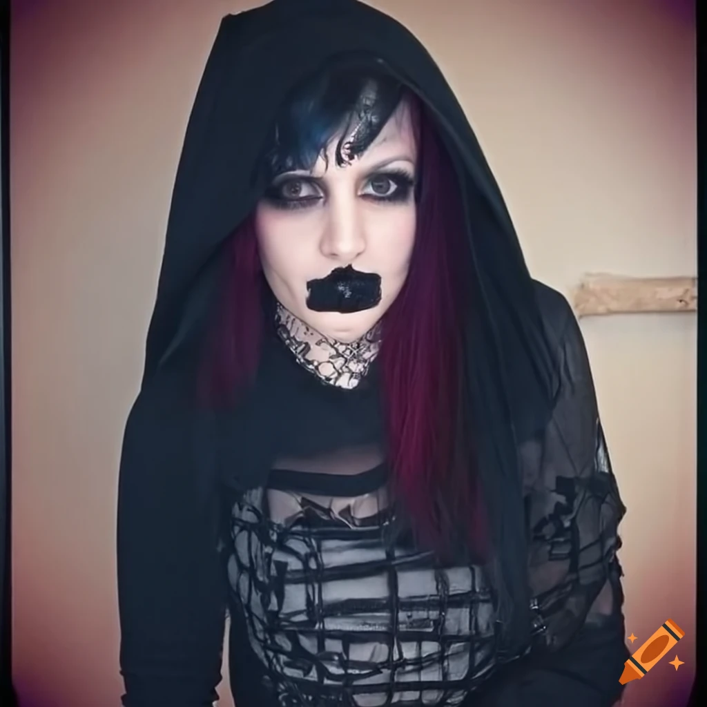 Beautiful pale caucasian goth woman with long black hair and hazel eyes ...