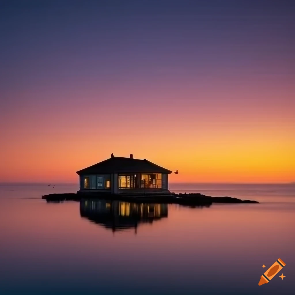 Beautiful house with sea view at sunrise, high definition photography ...