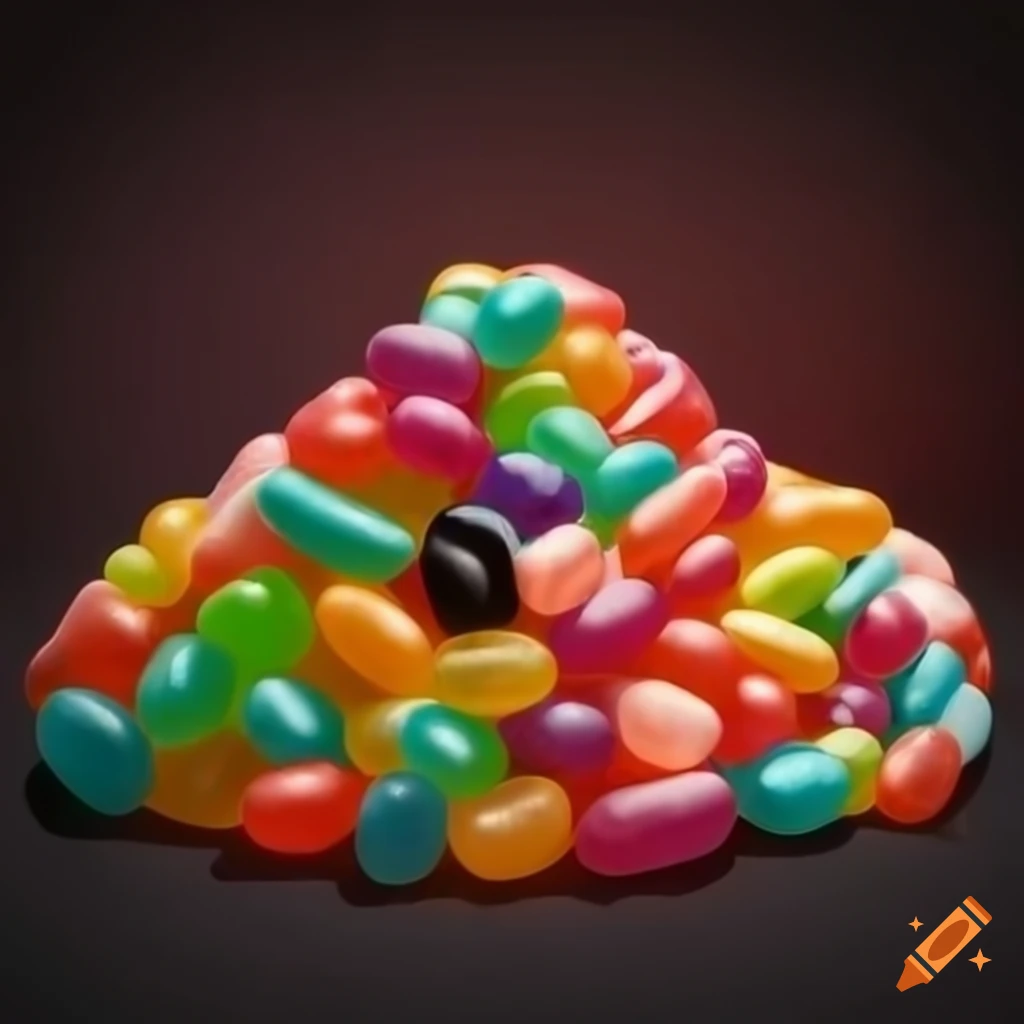 Mountain of stacked jelly beans in hyper-realistic style on Craiyon