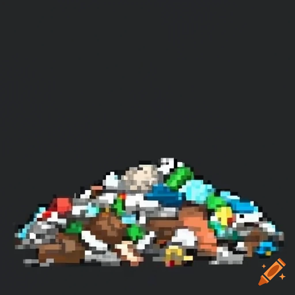 Pixel art of a garbage pile on Craiyon