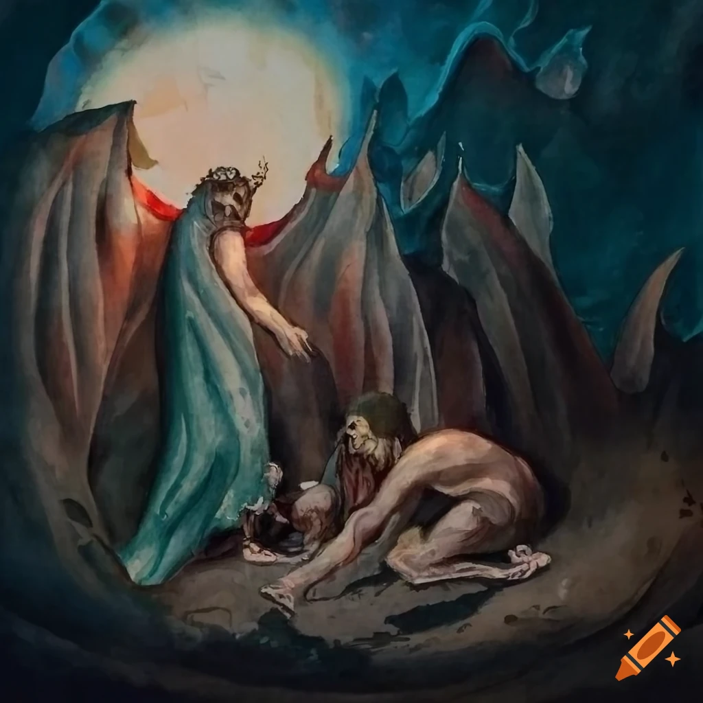 Illustration of dante's inferno: third ring of gluttons in rain and ...