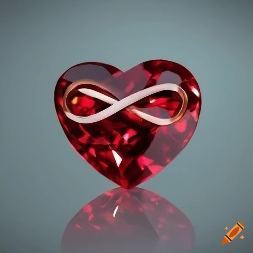 Infinity symbol on a heart-shaped red gemstone on Craiyon