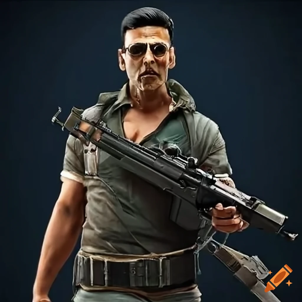 Akshay Kumar as a PUBG character holding an M416 in a realistic ...