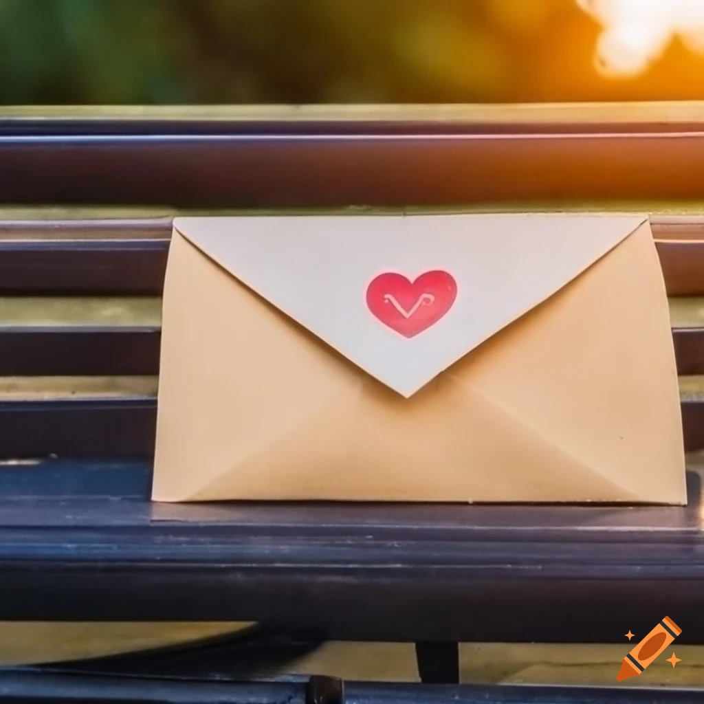 Paper envelope with heart sticker stamp on a bench at a train station ...