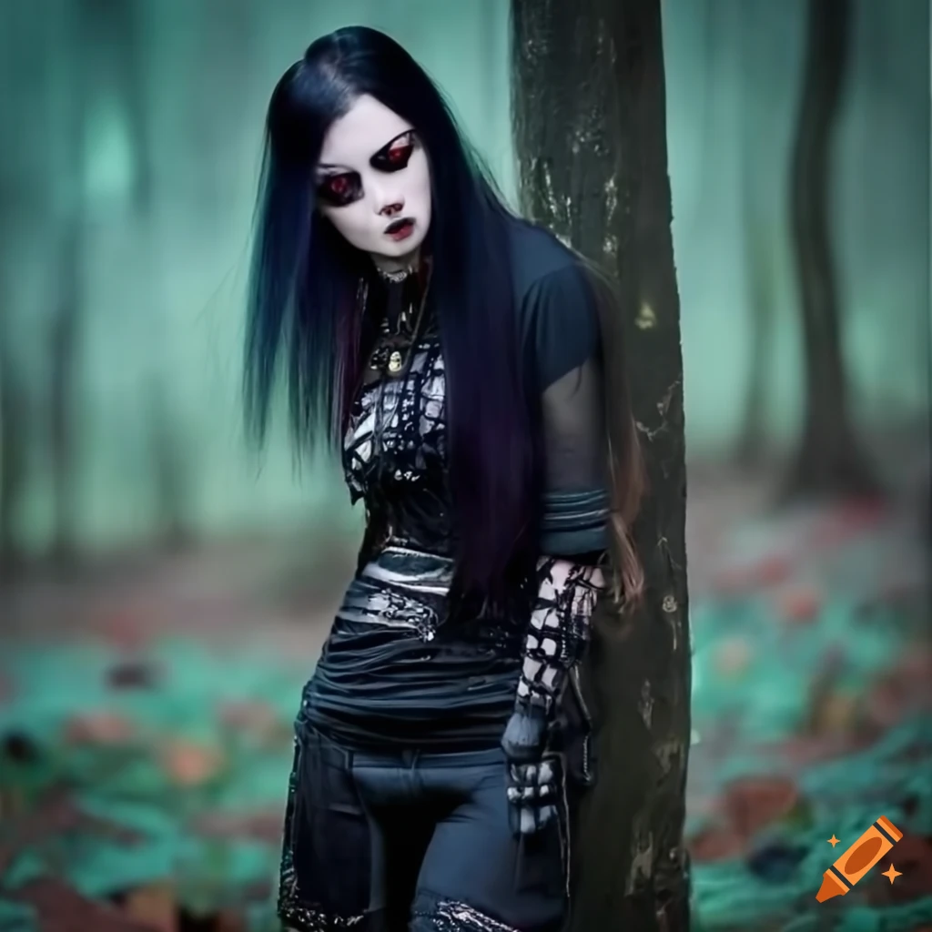 Beautiful caucasian goth woman with black hair and hazel eyes in ...