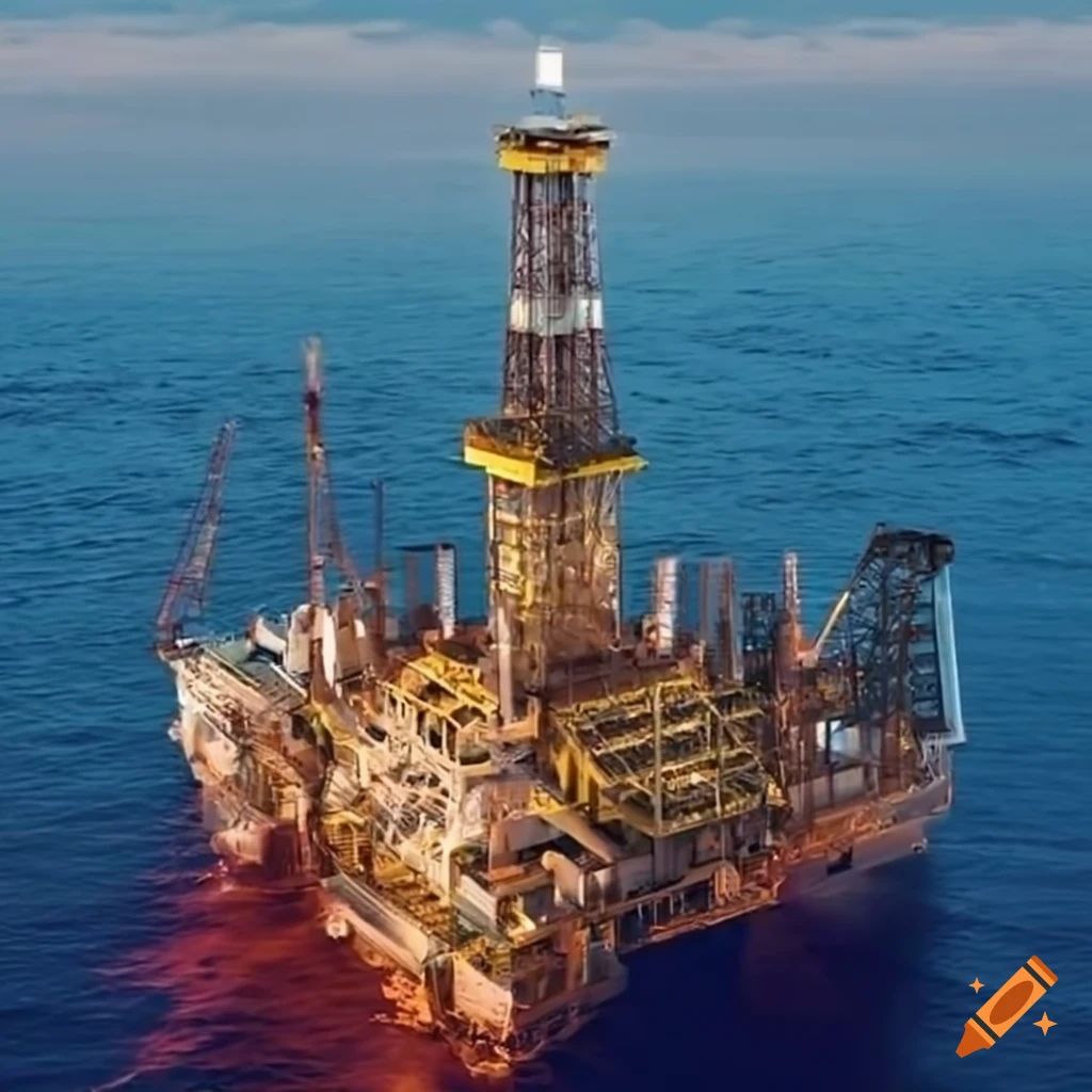 Offshore oil rig with modern technology and helicopter pad on Craiyon