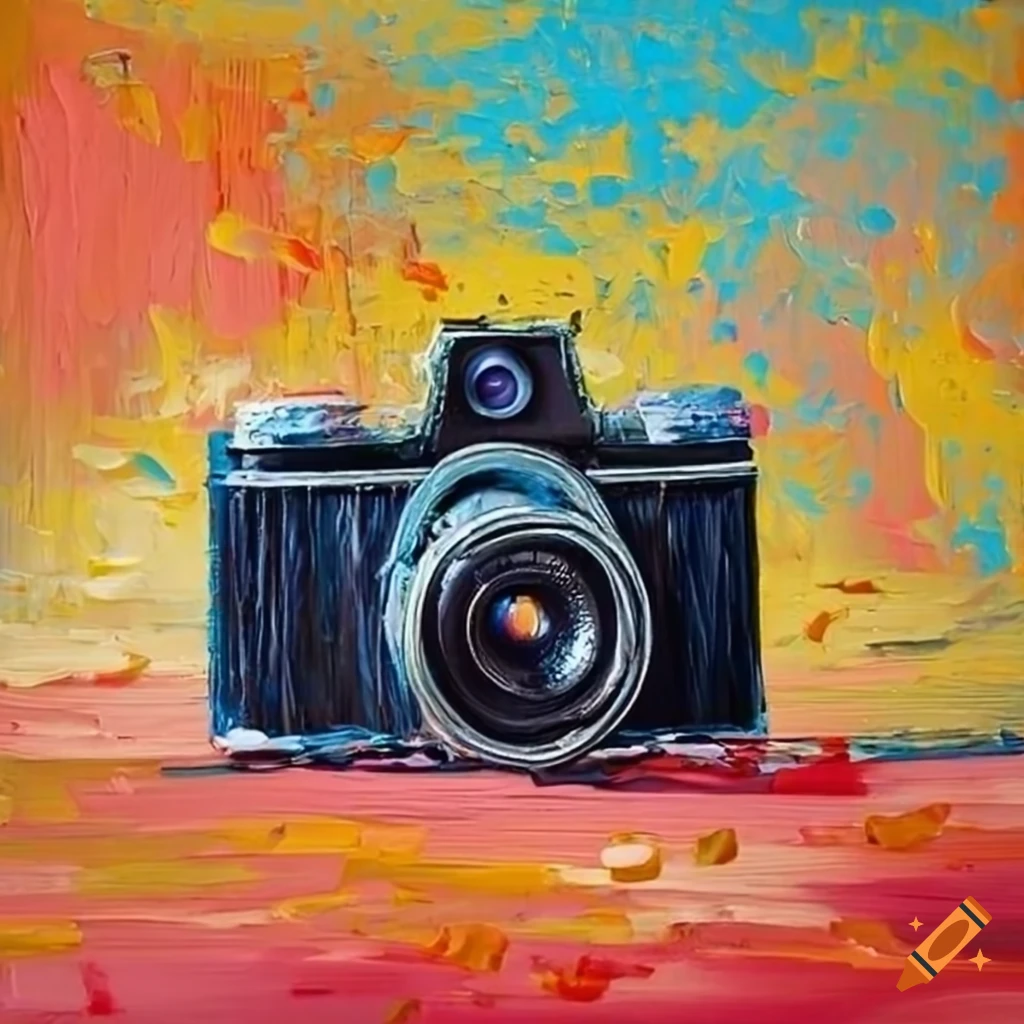 Palette knife acrylic painting of a vintage camera on Craiyon
