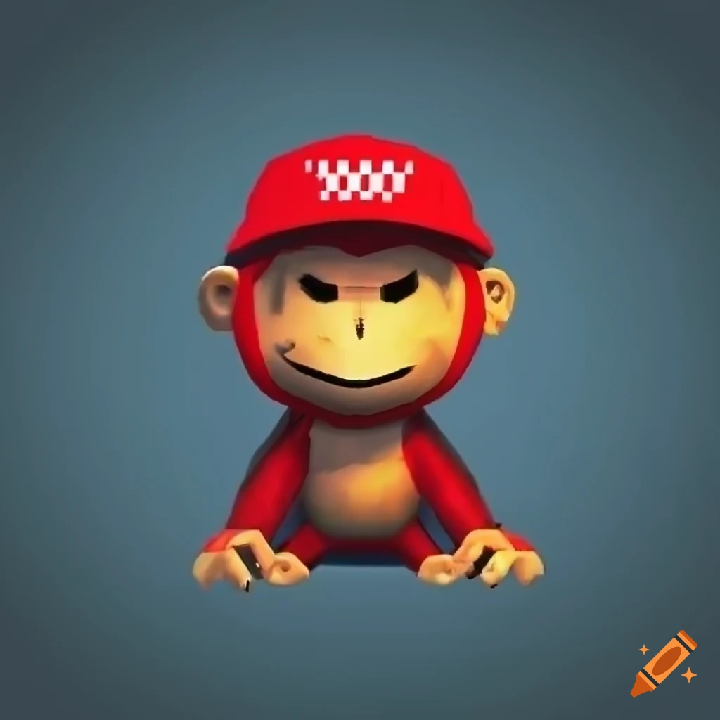 Red monkey wearing a baseball cap from Gorilla Tag video game on Craiyon
