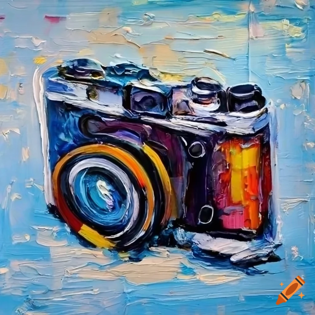 Old camera palette knife acrylic painting on Craiyon