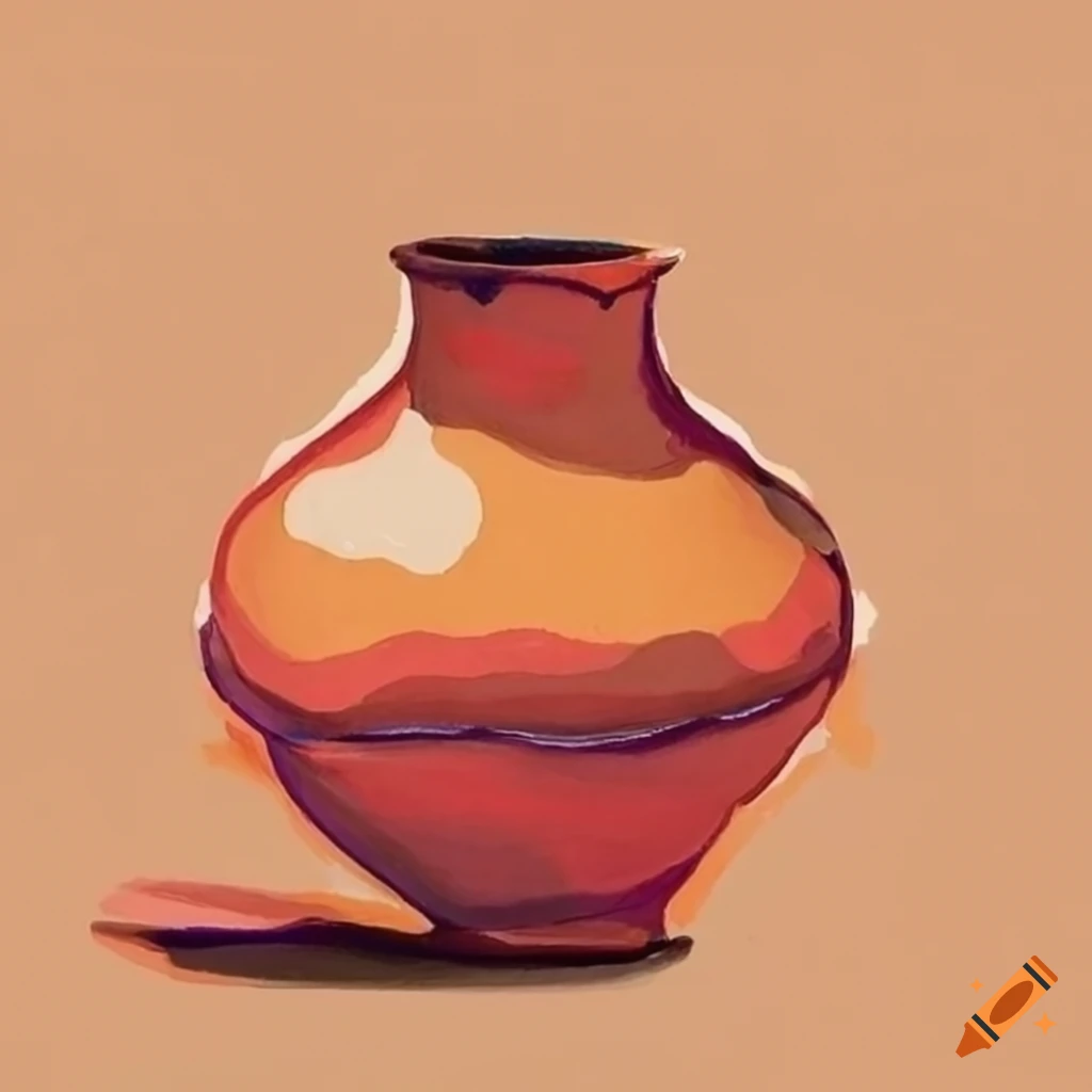 Color pen and ink sketch of a ceramic vase in warm colors on Craiyon