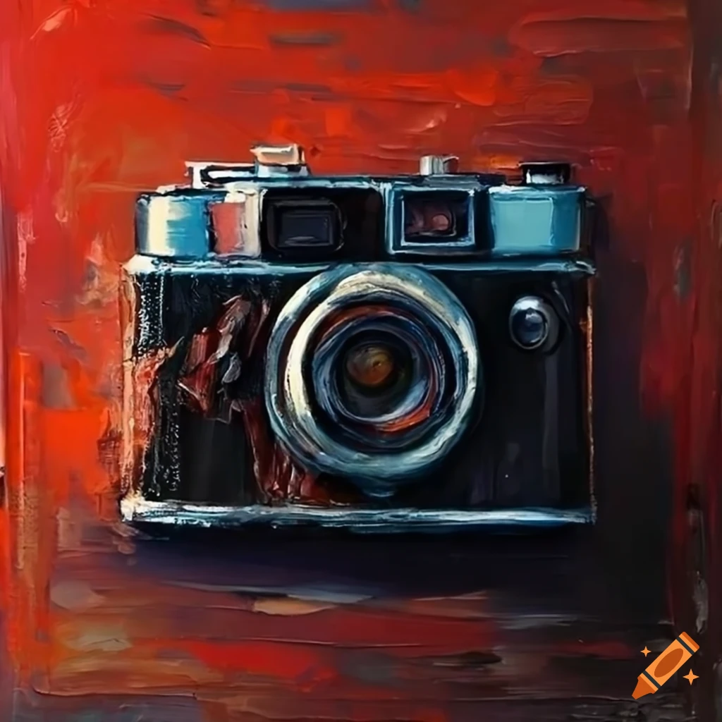 Palette knife acrylic painting of a vintage camera on Craiyon