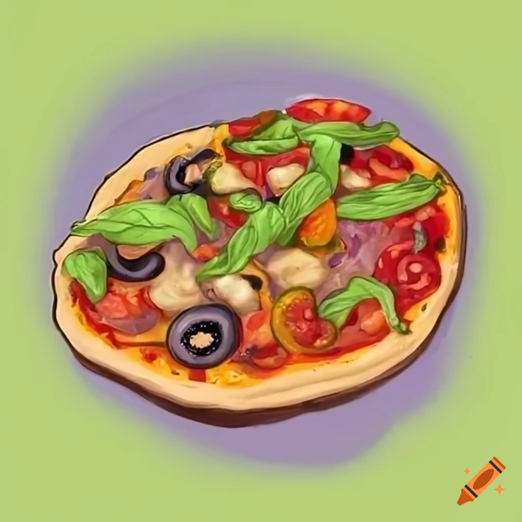 Delicious veggie pizza with bell peppers, mushrooms, and black olives ...