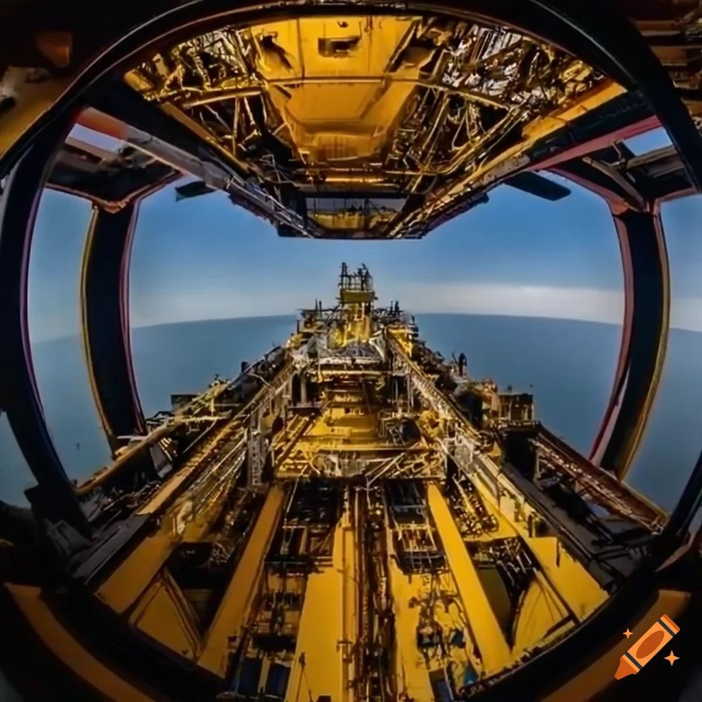 Technologically advanced offshore oil platform with helicopters, ultra ...