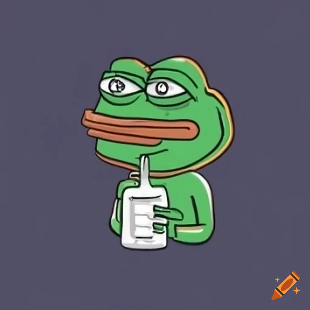 Pepe meme holding a bottle named 'zyn pouche' on Craiyon