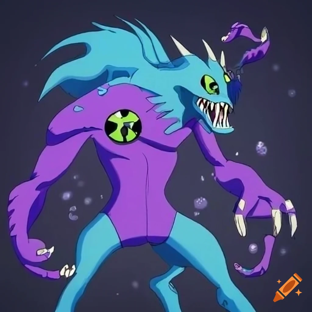 Alien monster in ben 10 anime style with purple and bright blue colors ...