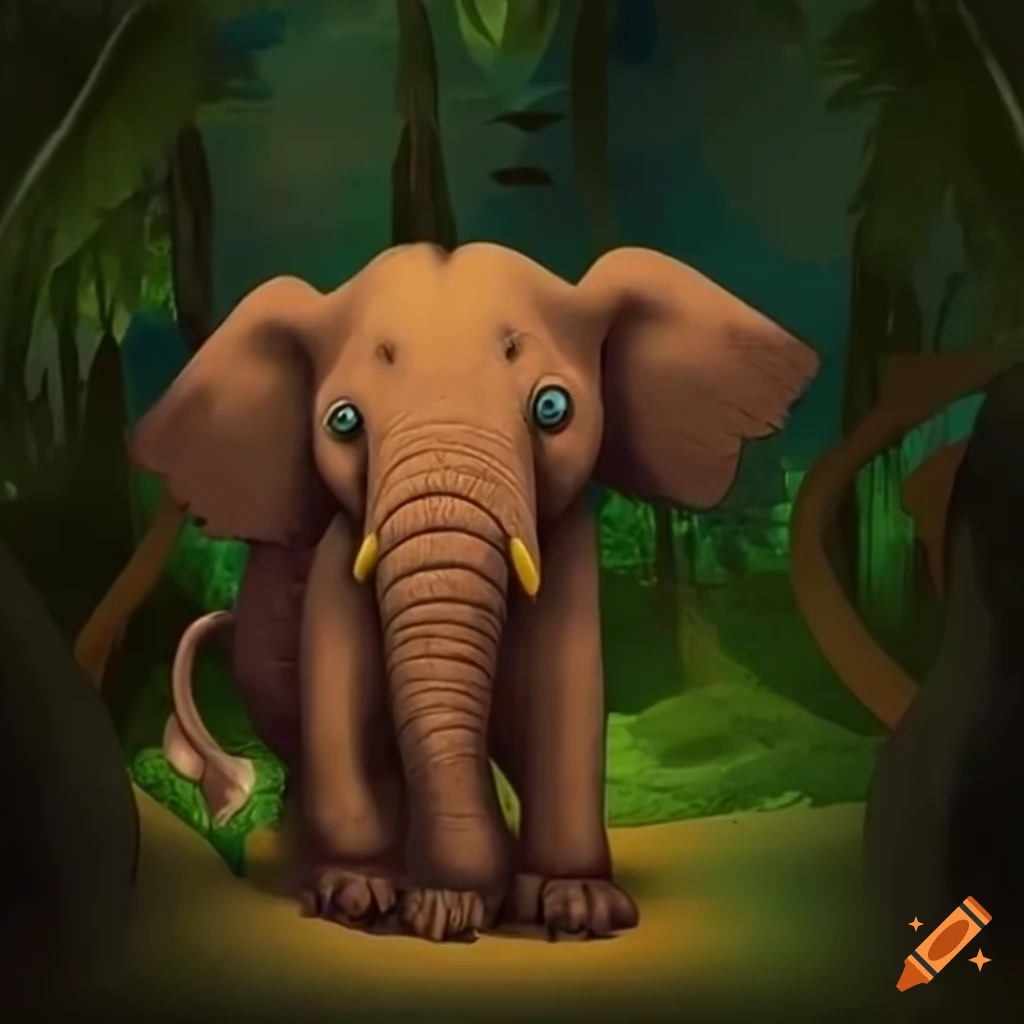 Brave elephant Sammy with a map at the jungle's edge on Craiyon