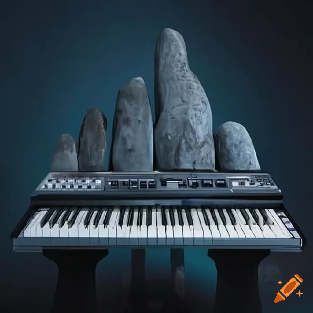 Futuristic architecture among megalithic stone formations with a yamaha ...