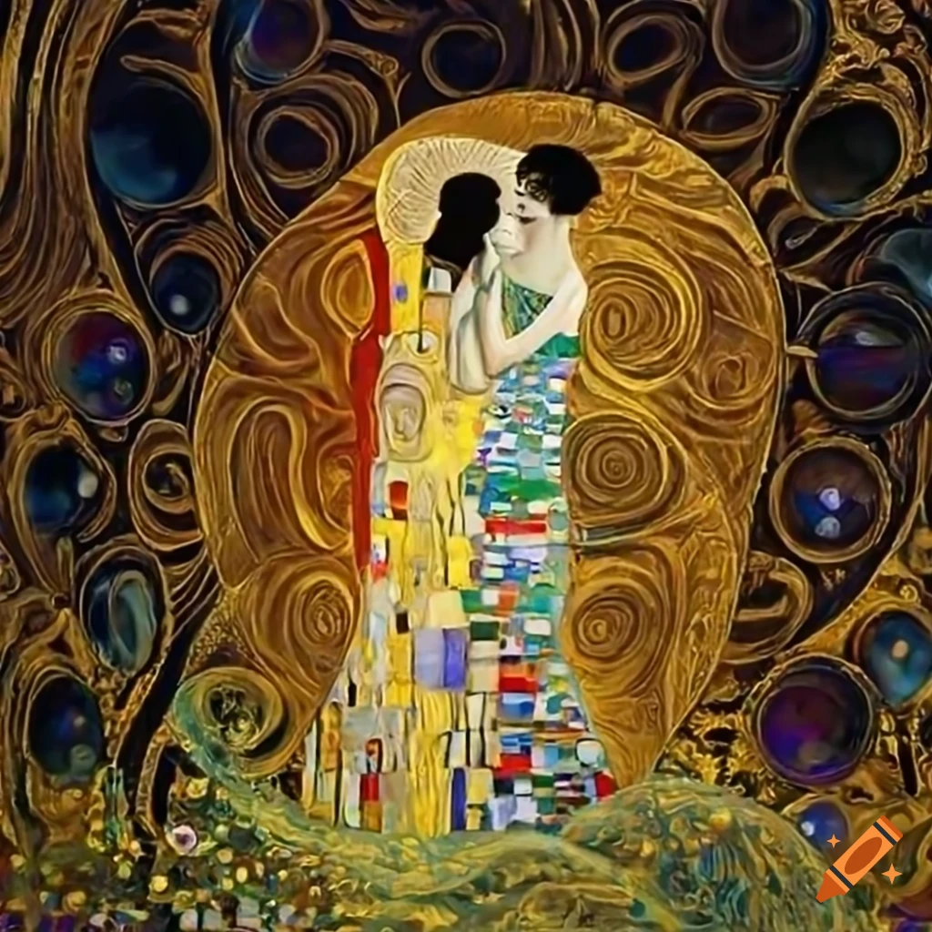 Painted masterpiece in Klimt style depicting air, light, and motion on ...