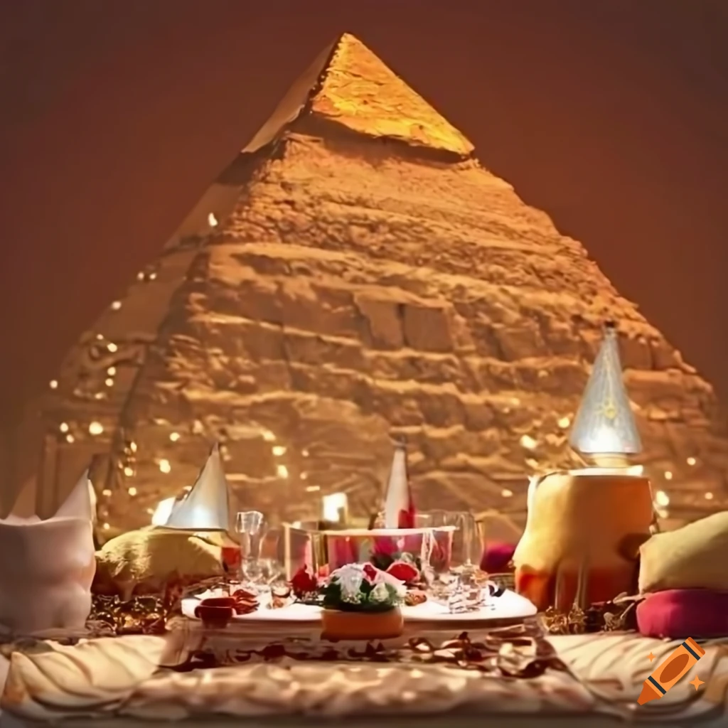 Birthday dinner party with Egyptian theme at the pyramids on Craiyon