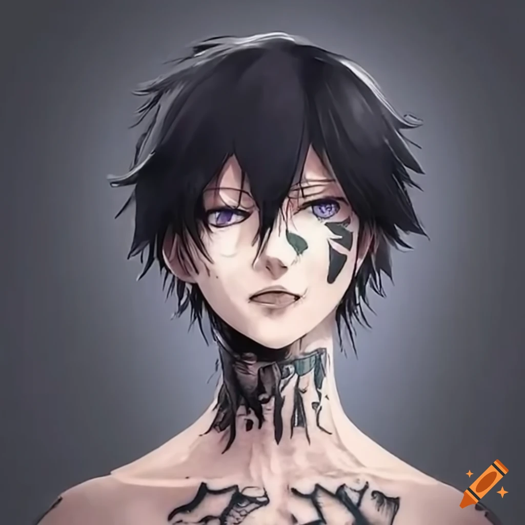 Human figure covered in ink forming weapons and shields on Craiyon