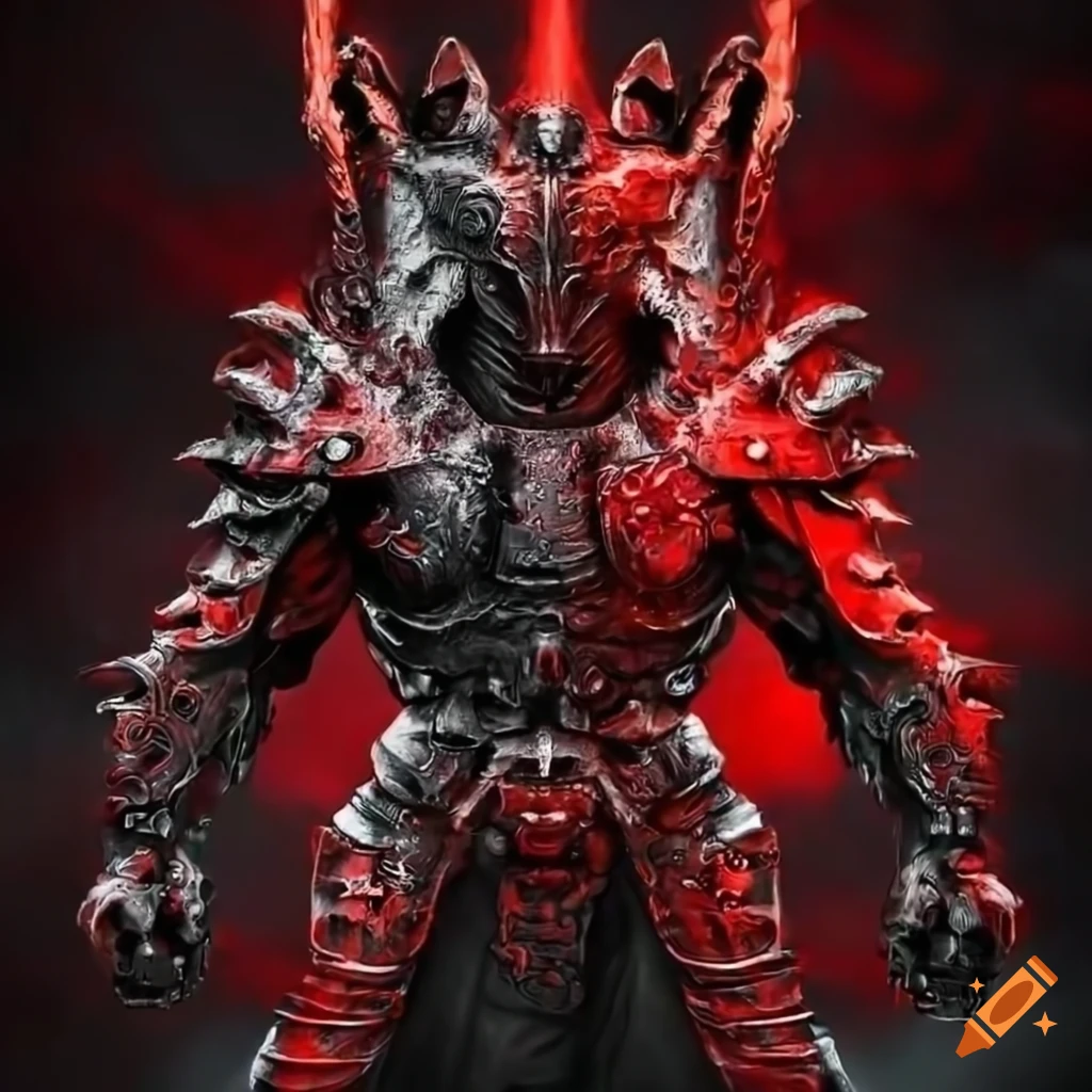 Intimidating black and blood red wolf in steampunk metal armor on Craiyon