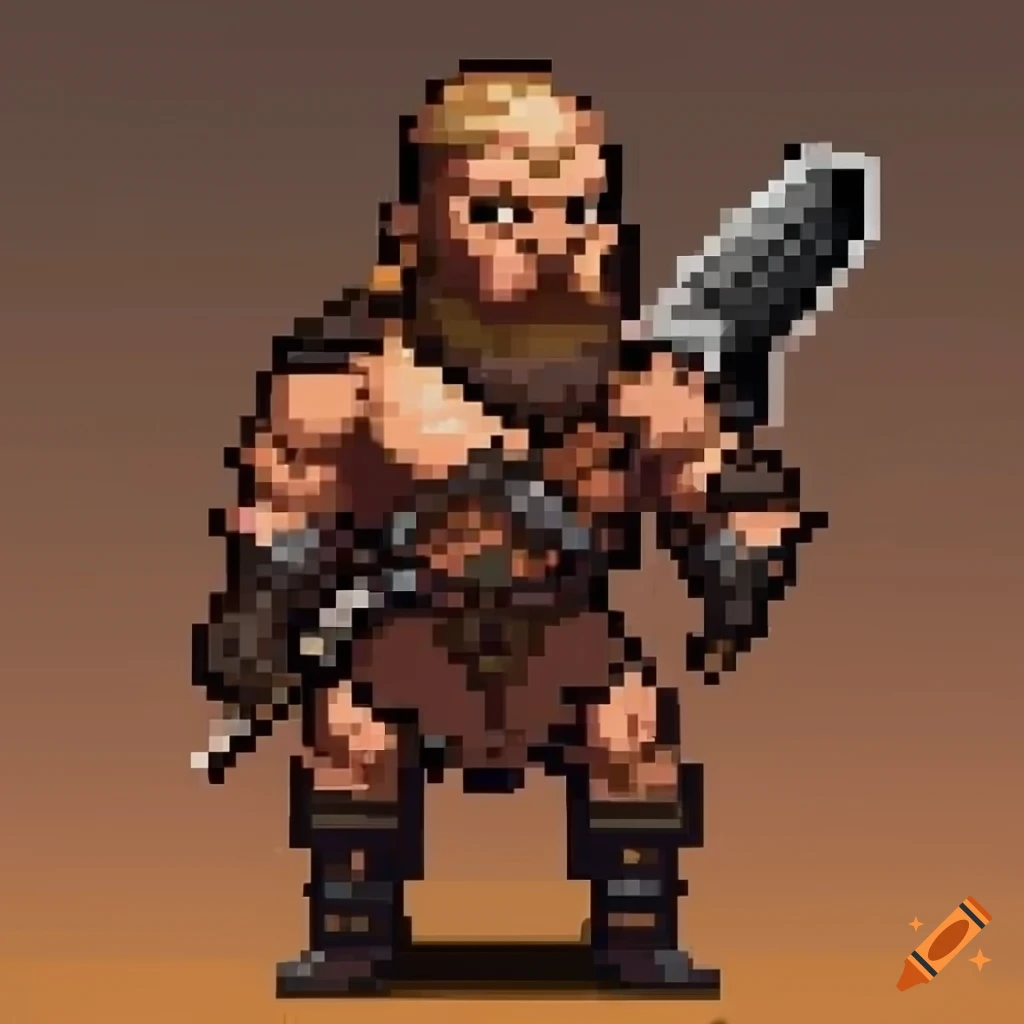 2d sprite of a barbarian character on Craiyon