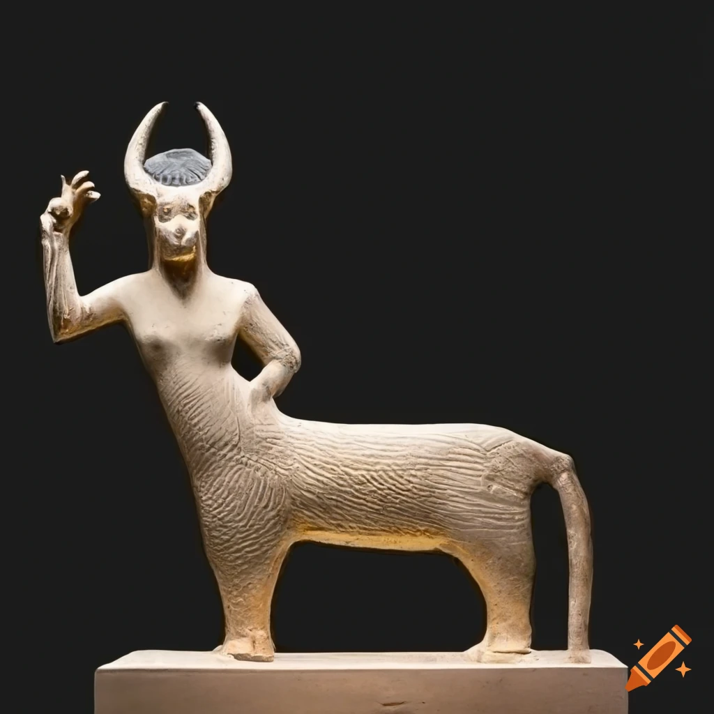 Babylonian humanoid goat statuette with harp-shaped horns on Craiyon